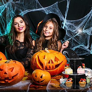 Zopeal 3 Tier Halloween Cupcake Stand The Nightmare Cardboard Cake Stand Tower Halloween Pumpkin Bat Scary Party Cupcake Serving Tray Dessert Tower for Halloween Carnival Party Decoration Supplies