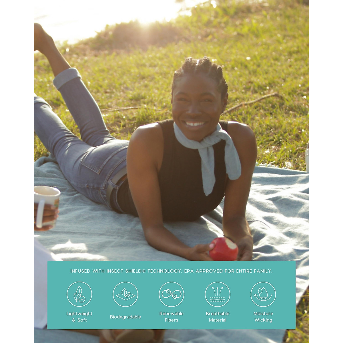 Pang Wangle Bug Repellent Bandana with Odorless Insect Shield® Technology, Eco-Friendly Recycled Cotton Made in The USA, Perfect for Gardening, Hiking, or Just Enjoying The Outdoors (Faded Denim)