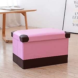 DANADESK Foldable Rectangular Storage Ottoman Footstool, Leather Shoes Bench Storage Bench Chest with Memory Foam seat Footrest Stool -Pink A M