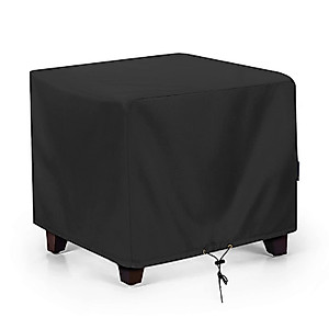 SunPatio Outdoor Ottoman Cover, Waterproof Square Coffee Table Cover, Patio Furniture Covers Side Table Cover, All Weather Protection, 22W x 22D x 18H, Black