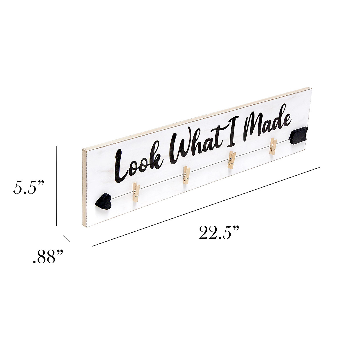 Elegant Designs HG2038-WBM Decorix Farmhouse Wall Mounted Hanging 4 Photo Wood Picture Display w Clips & Look What I Made Black Script for Artwork,Drawings,Décor,Kids Room,Nursery,Playroom,Wht Wash