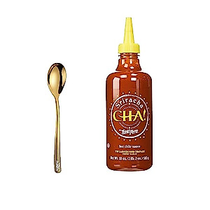 Texas Pete Sriracha Sauce CHA! 18oz with Moofin Golden SS Spoon, A Perfect Sriracha Hot Chili Sauce for all recipes, Our love for Siracha sauce lovers