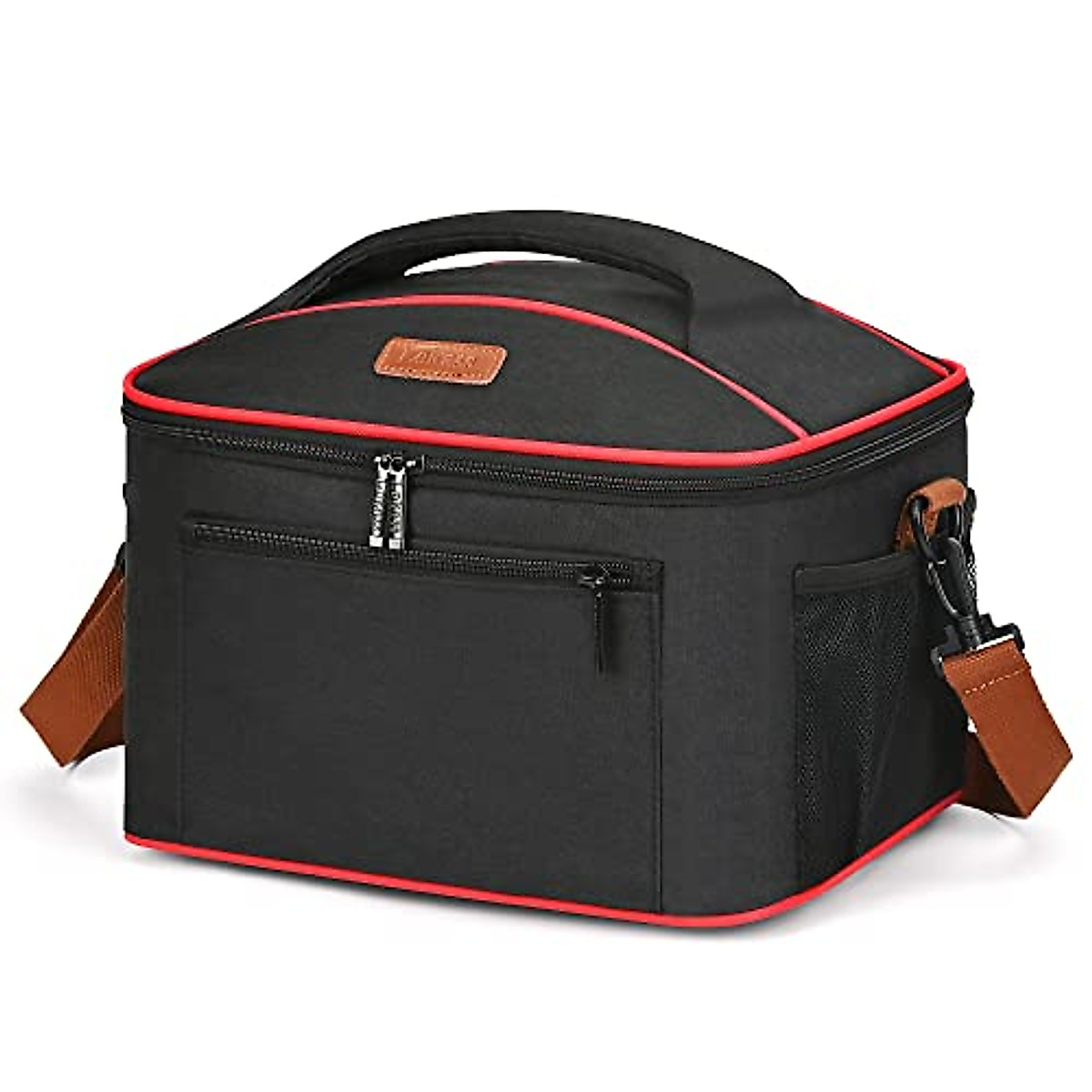 LOKASS Lunch Box Insulated Lunch Bag Leakproof Cooler Bag Large Drinks Holder Wide-Open Snacks Organizer with Shoulder Strap for Men Women Adult Work School Picnic Beach Camping Hiking, Black(16L)