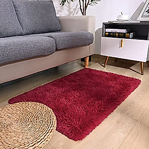 DETUM Wine Red Runner Rug 2' X 6' Fluffy Burgundy Area Rugs for Bedroom Bedside Soft Living Room Shag Rugs Hallyway Entryway 24 x 72 Inch Room Decor