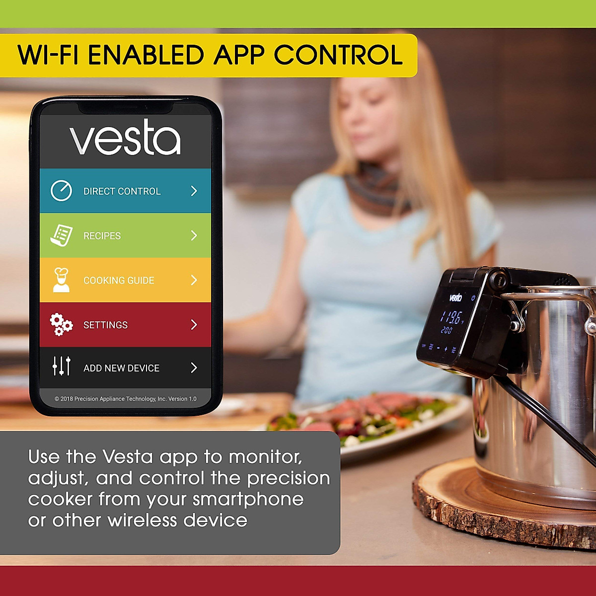 Imersa Elite Sous Vide Cooker with Unique Folding Design | Powerful Pump Immersion Circulator | App Enabled with Big Display | by Vesta Precision