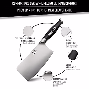 Zelite Infinity Butcher Knife 7 Inch, Meat Cleaver Knife, Chopping Knife, Meat Knife, Meat Cutting Knife, Big Knife, Chinese Cleaver Knife - German High Carbon Stainless Steel - Razor Sharp Knife