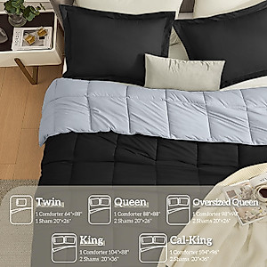 Homelike Moment Twin Comforter Set Black, Comforter Twin Size Bed Set, Lightweight Reversible Down Alternative Bed Comforters All Season Soft 2 Piece Bedding Sets with Sham Black/Light Grey