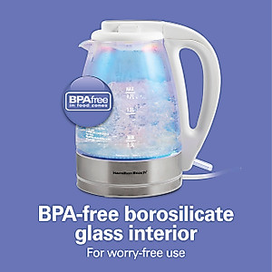 Hamilton Beach 1.7L Electric Tea Kettle, Water Boiler & Heater, LED Indicator, Built-In Mesh Filter, Auto-Shutoff & Boil-Dry Protection, Cordless Serving, Iridescent Clear Glass (41055)