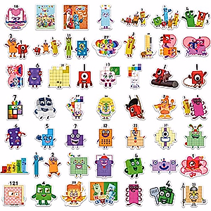 52PCS Numberblocks Stickers for Laptop and computer, Digital building blocks for children's enlightenment Waterproof Vinyl Stickers for Water Bottle Skateboard Guita Car Bumper Luggage,Cartoon Art Graffiti Decals for Kids Girls Teens Adults (Enlightenment