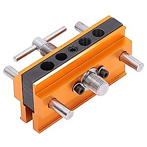 Self Centering Doweling Jig Kit, Adjustable Width Drilling Guide, Power Tool Accessory Jigs, 64mm Yellow Wooden Board Vertical Drilling Locator for Making Dowel Joints, Locating