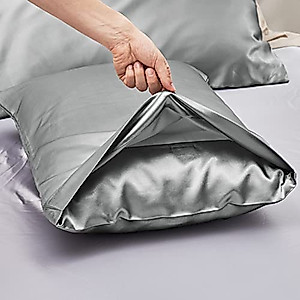 KINMEROOM Satin Pillowcase for Hair and Skin, Light Gray Pillowcases 2 Pack, Queen Size Pillow Cases Set of 2, Luxury and Soft Satin Pillow Covers with Envelope Closure (20x30 Inches)