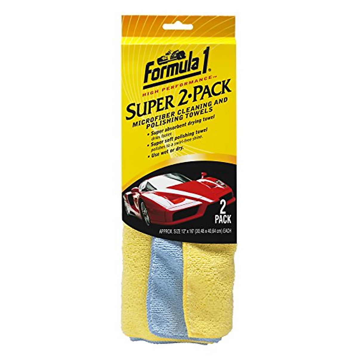 Formula 1 Super 2-Pack Microfiber Towels for Cars – Super Absorbent Microfiber Cleaning Cloth for Cars – Cleaning & Polishing Car Microfiber Towel Set – Streak-Free Car Cleaning Supplies (12" x 16")