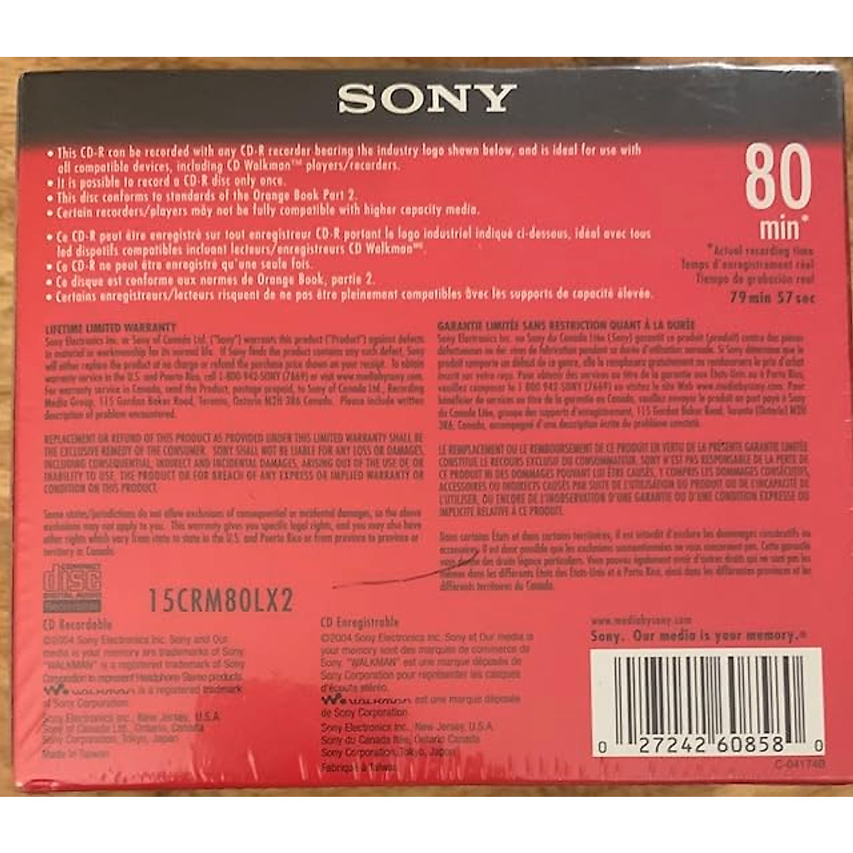 Sony 15PK CDR AUD COL JC