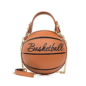 Fozehlad Women Basketball Shaped Shoulder Handbag Cute Mini CrossBody Bag Girls Messenger Tote PU Leather Round Coin Purse