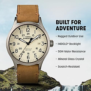 Timex Men's Expedition Scout 40mm Watch – Gray Case Cream Dial with Tan Leather Strap