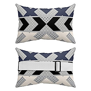 Recliner Head Pillow Ledge Loungers Chair Pillows with Insert Modern Geometric Blue Black White Pattern Lumbar Pillow with Adjustable Strap Outdoor Waterproof Patio Pillows for Beach Pool, 2 PCS