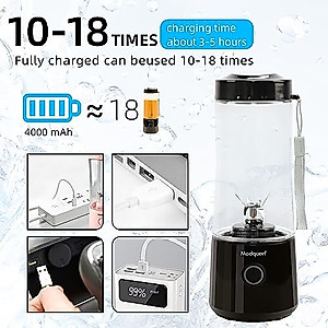 Modquen Portable Blender, 14 oz Personal Size Blender, Shakes and Smoothies Blender, 220 Watt BPA-Free Mini Blender Cup, USB Rechargeable Cordless Blenders (Black)