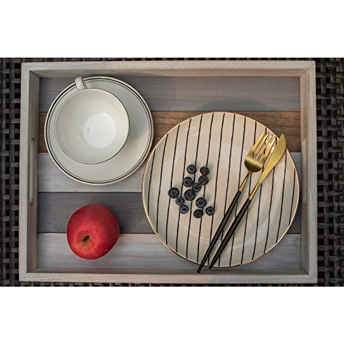 Rustic Wooden Serving Tray for Ottoman and Coffee Table Lap Tray (16.3L x 12.2W x 2H in, Multicolor)