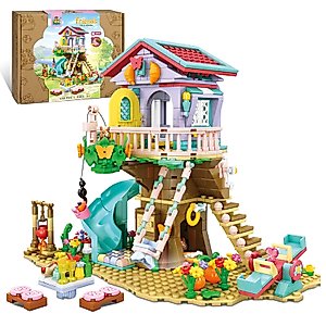 QLT Tree House Building Set with Light Kit - Compatible with Lego Flowers Friends Friendship Treehouse Building Kit, Creative Forest Toy with a House Construction Set Gift for Kids(648PCS)