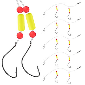 Dr.Fish 5 Pack Pompano Rigs Surf Fishing Rigs Snell Floats Fishing Beads Wide Gap Hooks Saltwater Fishing Swivels Duo Lock Snaps, Fluorescent Yellow