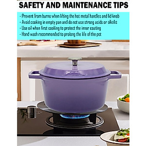NWsystems 4.2 QT Cast Iron Dutch Oven, Non-stick and Enamel Interior, Multi-purpose Cooking & Baking, Suitable to All Kinds of Cooktops, Dishwasher Safe, and the Gift for Family and Friends - Violet