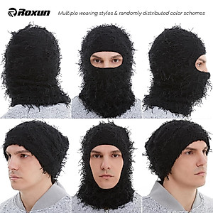 ROXUN Distressed Balaclava Ski Mask, Shiesty Yeat Airsoft Custom Camo Knitted Face Mask for Men/Women Black