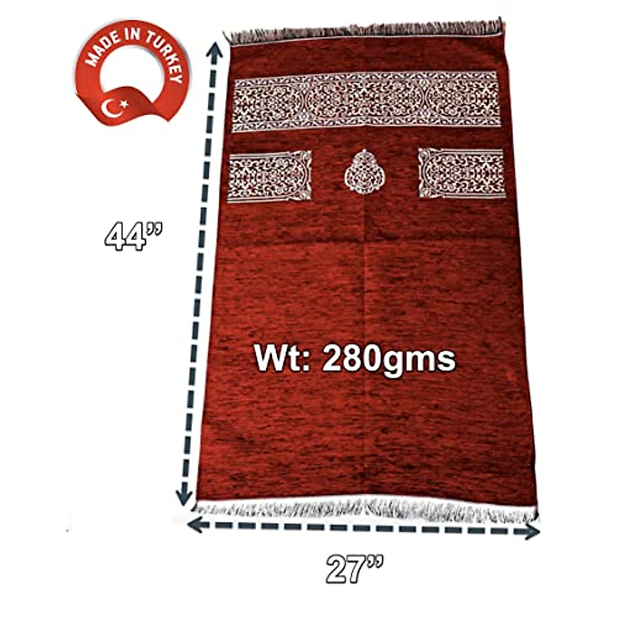 Muslim Prayer Rug, Prayer Mat, Special Turkish Prayer Mats, Prayer Rug for Muslim Man, Women, Kaaba Themed Janamaz for Salat, Namaz, 5 Time Prayers 44" x 27" 280gm (Red)