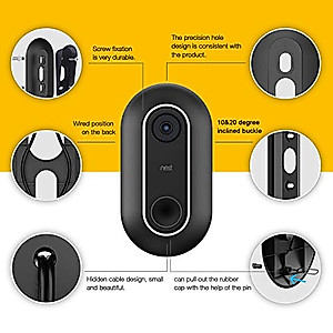 HOLACA Angle Mount for Google Nest Hello Doorbell with Downward 10&20 Degree Wedge,Wall Plate Cover Mounting Bracket Kit Compatible with Nest Hello Video Doorbell (Black)