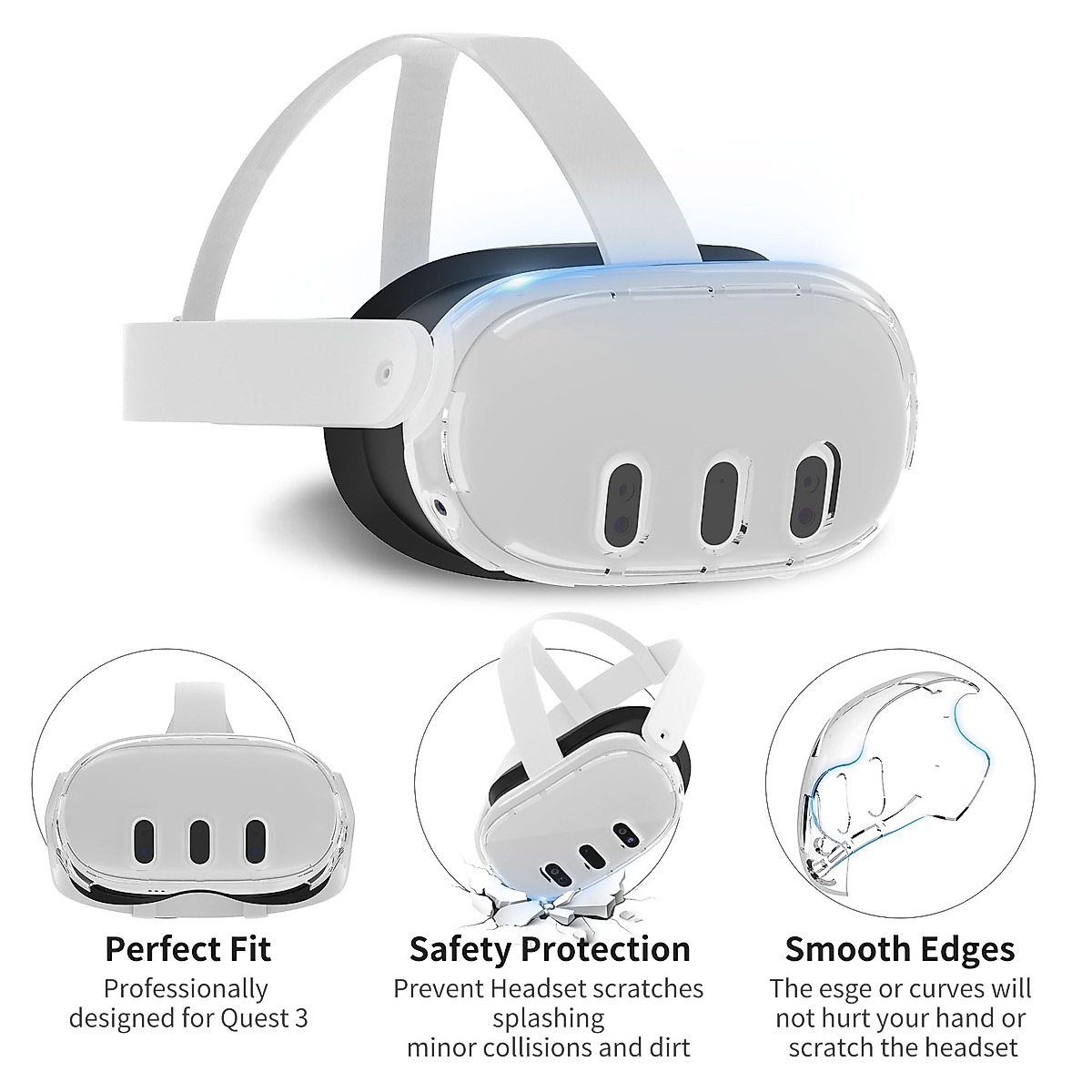 HiBloks VR Shell Protective Cover for Meta Quest 3 Accessories, Transparent VR Headset Protective Cover with Precise Hole for Oculus Quest 3, Shockproof, Drop-Proof and Waterproof VR Headset Cover