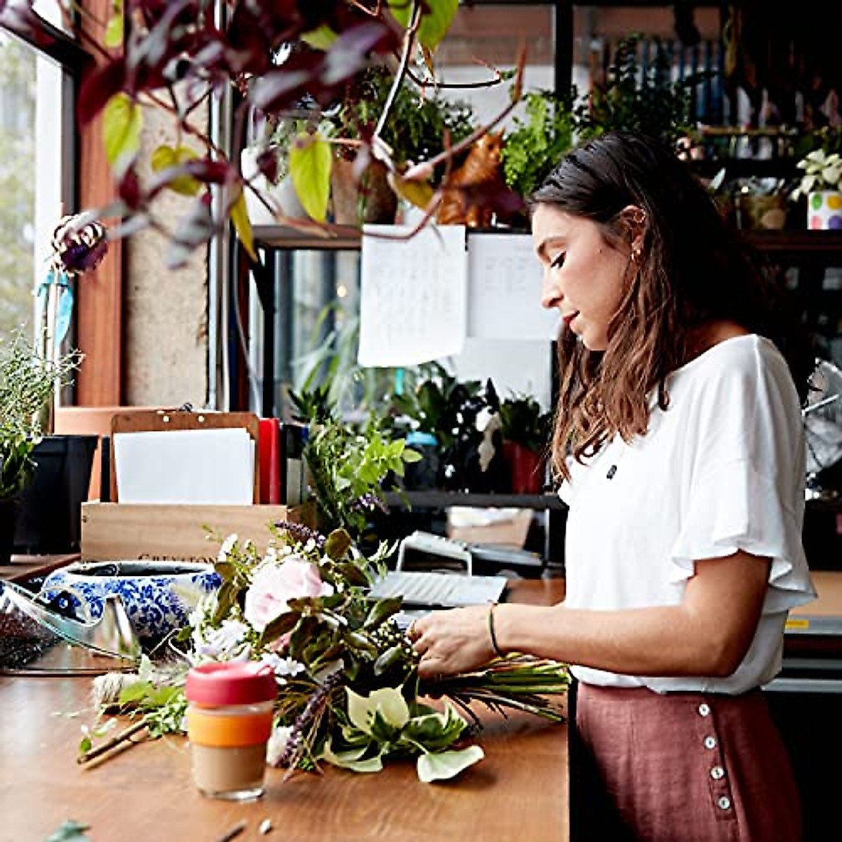 KeepCup Reusable Tempered Glass Coffee Cup | Travel Mug with Spill Proof Lid, Non-Slip Silicone Band, Lightweight, BPA Free | Medium | 12oz | Qahwa