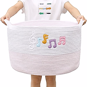 Volhouim XXXLarge Cotton Rope Basket， Blanket Storage for Living Room for Storage Blanket Basket Nursery Toy Basket Baby Laundry Basket for Clothes Towels Blankets，Empty Gift Basket 22"x14" Pink