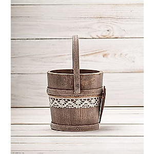 Small Flower Girl Basket, White Wedding Wood Bucket for Petals, Ring Bearer, Country Wedding Ceremony, Shabby Chic Bridal Gift