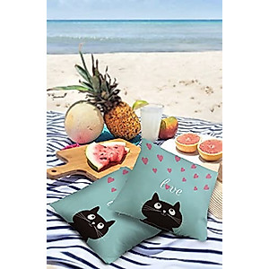 Outdoor Waterproof Pillow Covers for Patio Furniture Lovely Cat and Heart Decorative Throw Pillow Cover Cartoon Heart Design Pattern Pillowcases Set of 2 Cushion Case for Sofa Couch Chair 16x16 in