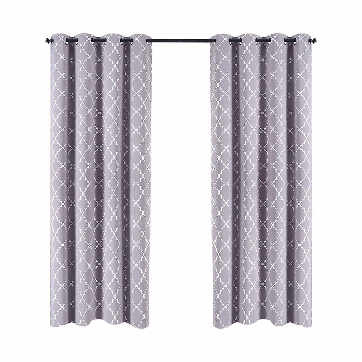 Anjee Grey Blackout Curtains 84 inches Long 2 Panels Sets for Bedroom Living Room Darkening,Grommet Top Window Treatment Drapes with Silver Foil Moroccan Pattern Home Decor, 52 x 84 Inch, Space Grey