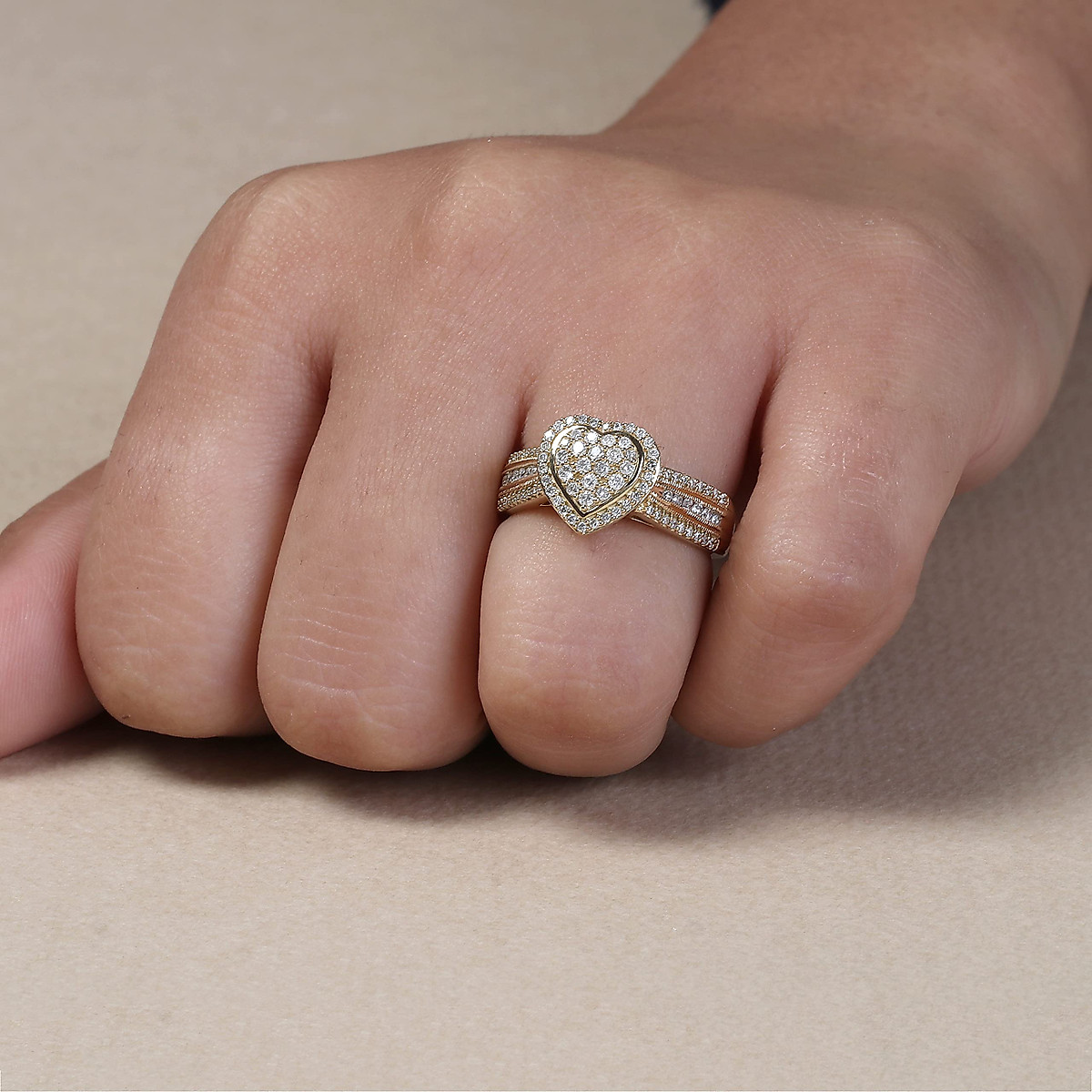 Sterling Silver with Yellow Gold Plating 1/2Ct. TDW. Round Diamond Composite Heart Shaped Frame Bridal Engagement Ring by Diamond Hub Love Gift for Women(I-J,I2)8.5