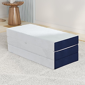 Generic Tri Folding Mattress, 3 inch Memory Foam Mattress Topper with Bamboo Cover for Camping, Guest, Twin XL Size - 38""x 78""x 3"", White