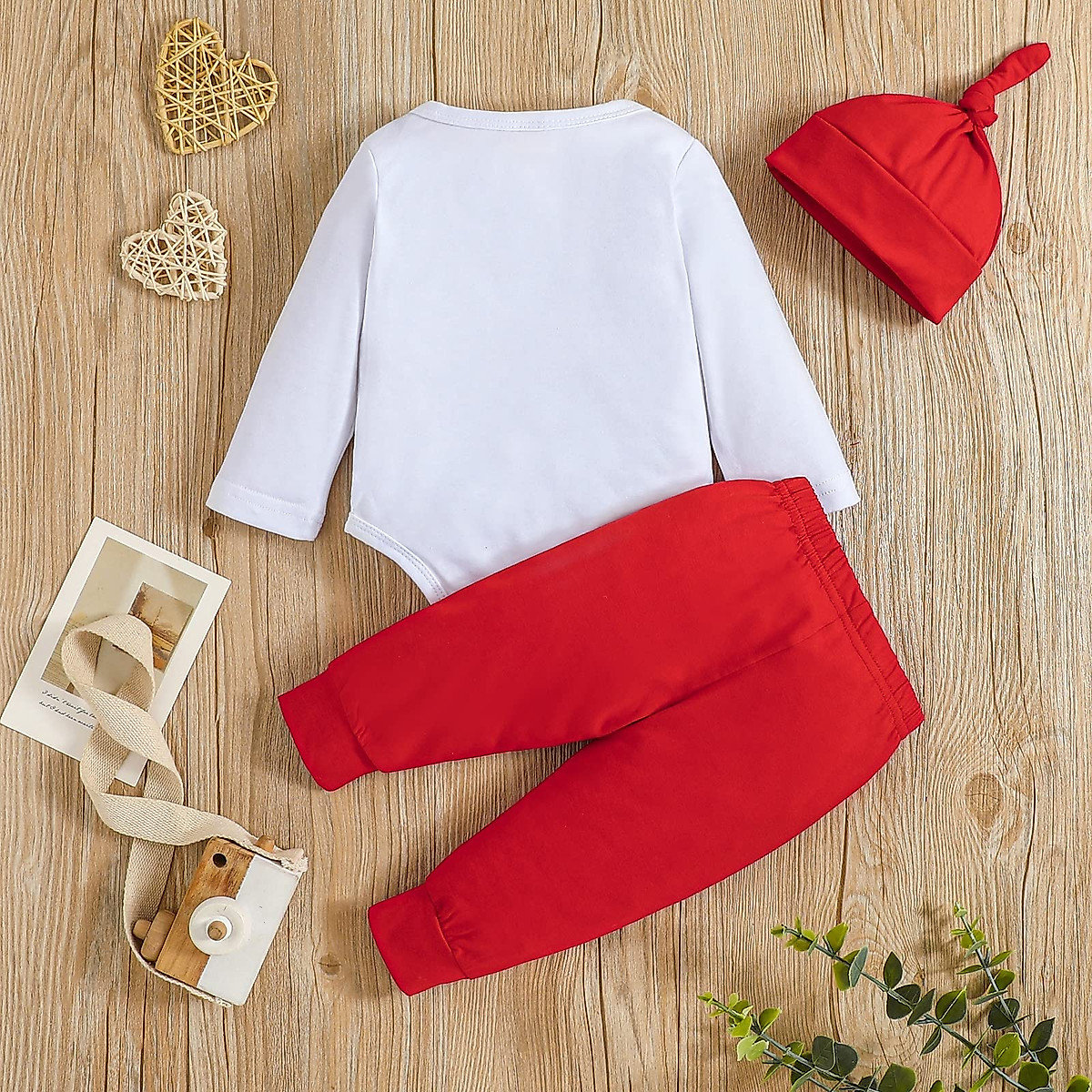 ODIMAME My 1St Valentines Baby Boy Outfits 3-6 Months Newborn Romper Clothes Pants Set Cute Hat Red 80cm