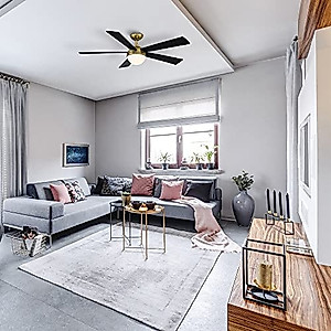 WAC Smart Fans Eclipse Indoor and Outdoor 5-Blade Ceiling Fan 54in Brushed Nickel Titanium with 3000K LED Light Kit and Remote Control works with Alexa and iOS or Android App