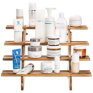 Hacaroa 4 Tier Wood Cupcake Stand, Rustic Retail Stair Shelf Cascading Display Riser, Decorative Farmhouse Dessert Stand for Tabletop, Vendors, Retail Stores