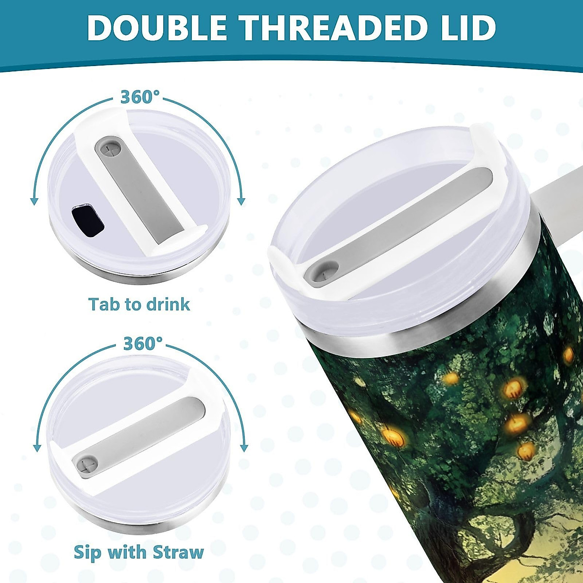 Jihqo Fairy Tales Glowing Tree 40 oz Stainless Steel Vacuum Insulated Tumbler with Handle and Straw Lid, Leakproof Water Bottle Double Wall Travel Mug Coffee Cup, Cupholder Friendly
