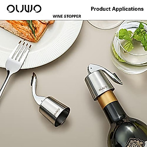 OUWO Wine Stopper Stainless Steel Wine Bottle Stoppers Plug with Silicone Wine Toppers Stopper Reusable Wine Cork Superior Leak-Proof Keeps Wine Fresh Best Gift Accessories Silver 2 pack