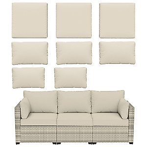 Pakunoda 8 pcs Outdoor Cushion Slipcovers Outdoor Patio Cushions Covers Replacement Waterproof with Zipper w/3 Seat Cushion Covers and 5 Backrest Pillow Covers, Covers Only