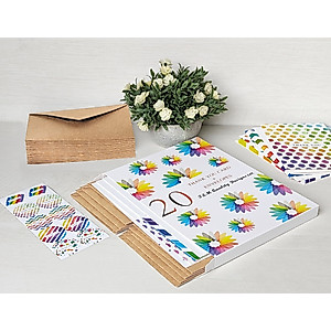 Thank You Cards with Brown Kraft Envelopes and Stickers - 5 Designs Bulk Watercolor Notes Pack of 20 - for Baby Showers, Bridal Showers, Weddings, All Occasion, 4x6 Inch, Count of 20 (Watercolor)