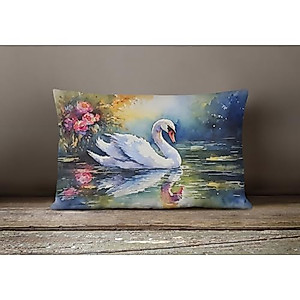 Caroline's Treasures DAC3277PW1216 Swan Throw Pillow Machine Washable, Indoor Outdoor Decorative Pillow for Couch, Bed or Patio, 12HX16W