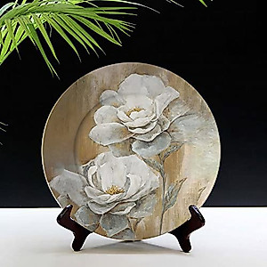 White and Gold Painting Decorative Plate Festival Gift Round Ceramic Plate for Living Room Bedroom Hallway Console Side Table Decor - 7 inches