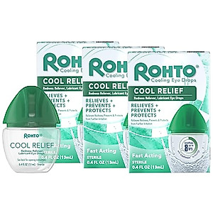 Rohto Cool Relief, Redness Reliever Lubricant Eye Drops, Relieves Redness, Prevents and Protects Further Irritation, Cools and Soothes Red, Dry, Itchy Eyes, Fast-Acting Formula, 0.4 fl oz (Pack of 3)