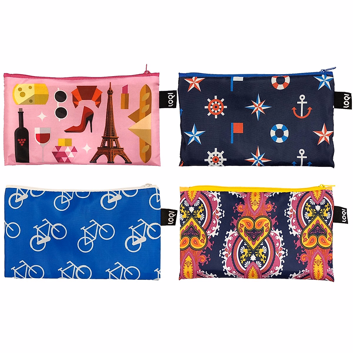 LOQI A71207c Zip Pockets (Set of 4), Exotic Travels
