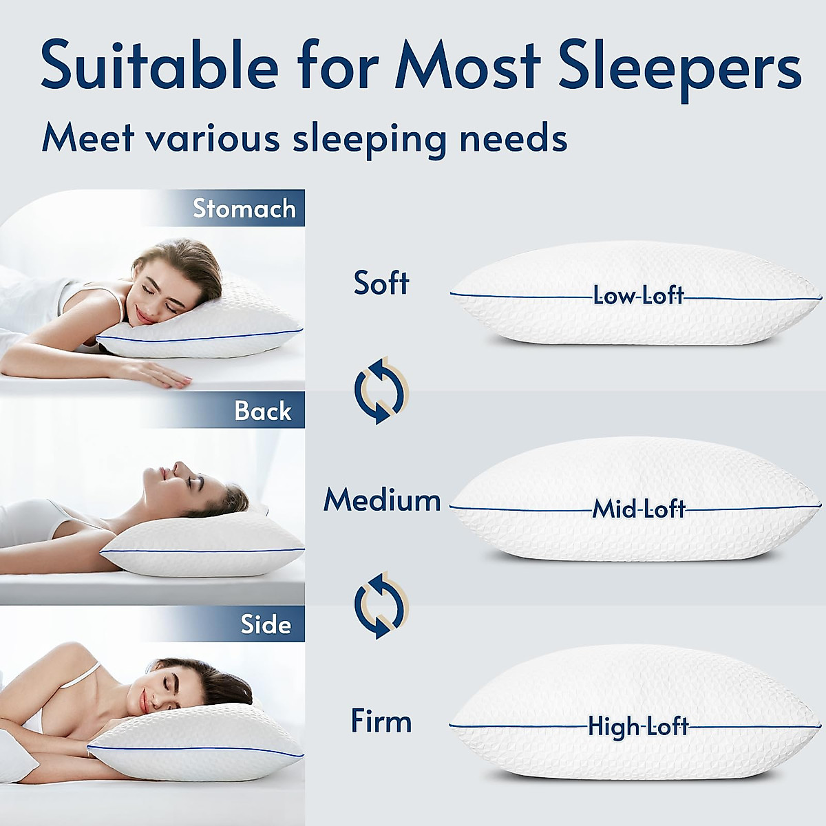 viewstar Shredded Memory Foam Pillows Queen Size Set of 2, Adjustable Firm Pillows for Side Back Stomach Sleepers, Bed Pillows with Washable Removable Cover 19"x 28"