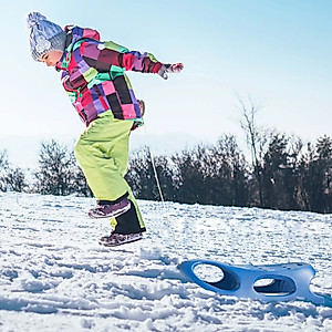Outdoor Snow Sleigh Ice Sled Toy, Two Rider, Solid Hard Plastic with Pull Rope for Kids Over 5 Years, Blue