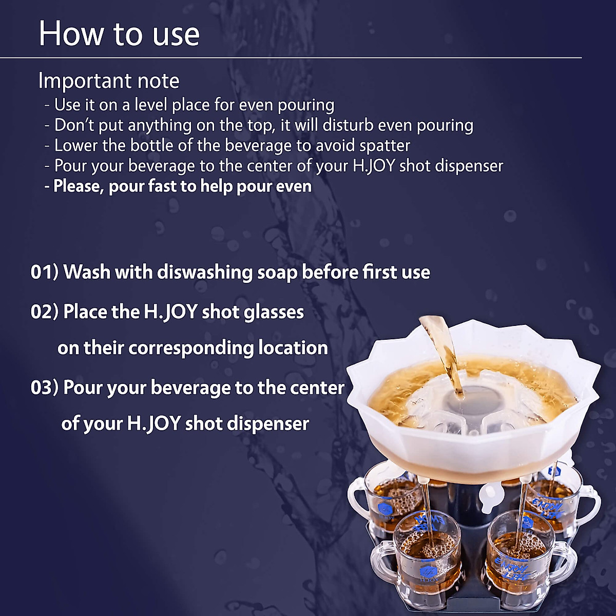 H.JOY Shot Dispenser, Unleash the Joy of Effortless Pouring for Social Gatherings and Parties - Pour 6 Shots Simultaneously with Unmatched Style, and Reliability (Nocturne Blue Black)